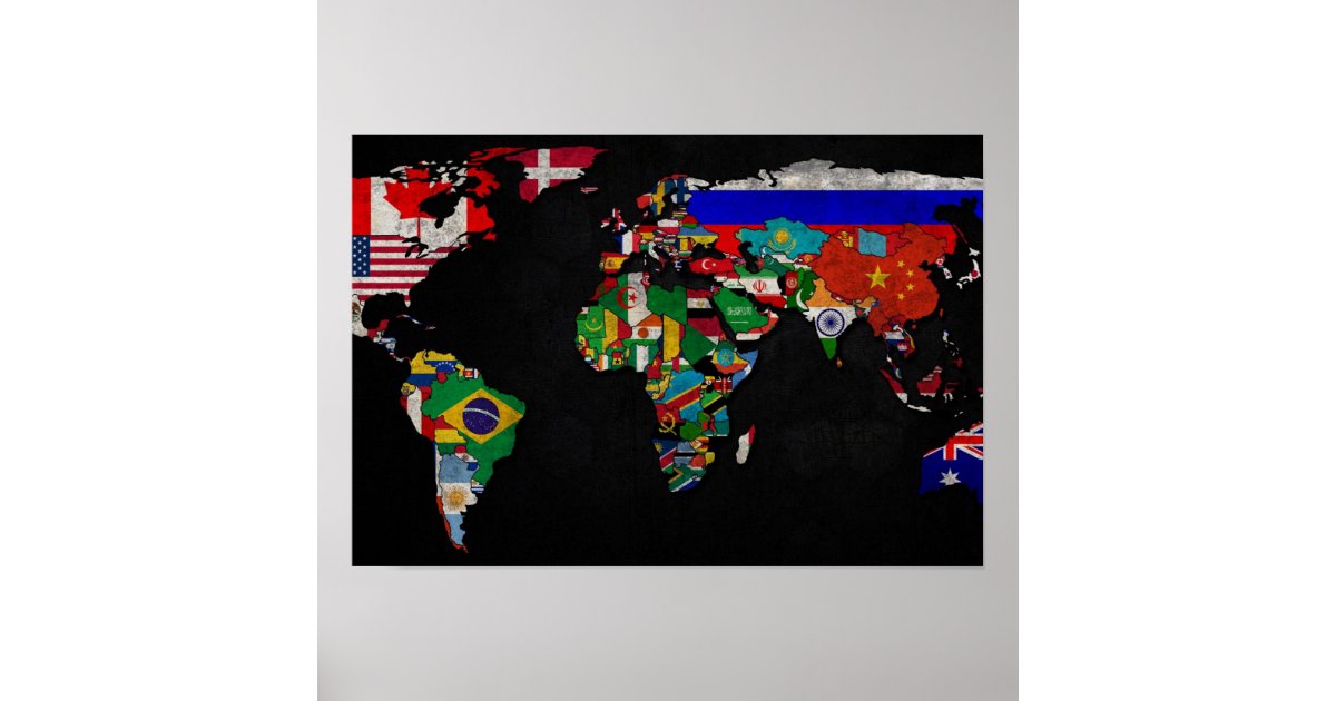 COLORFUL WORLD MAP WITH FLAGS POSTER | Zazzle