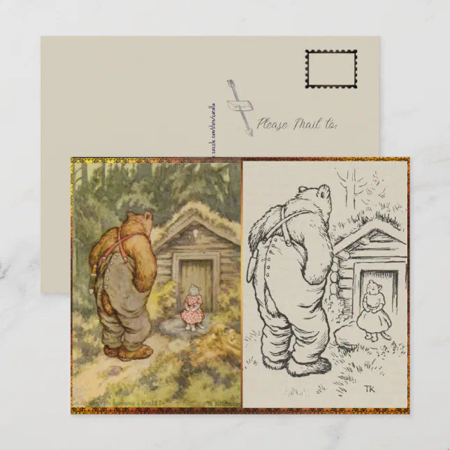 Colour a Bear Vintage Illustration Postcard | Zazzle