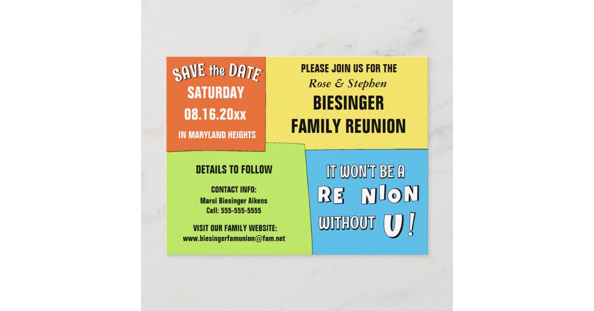 Colour Block Save the Date Reunion Postcard | Zazzle