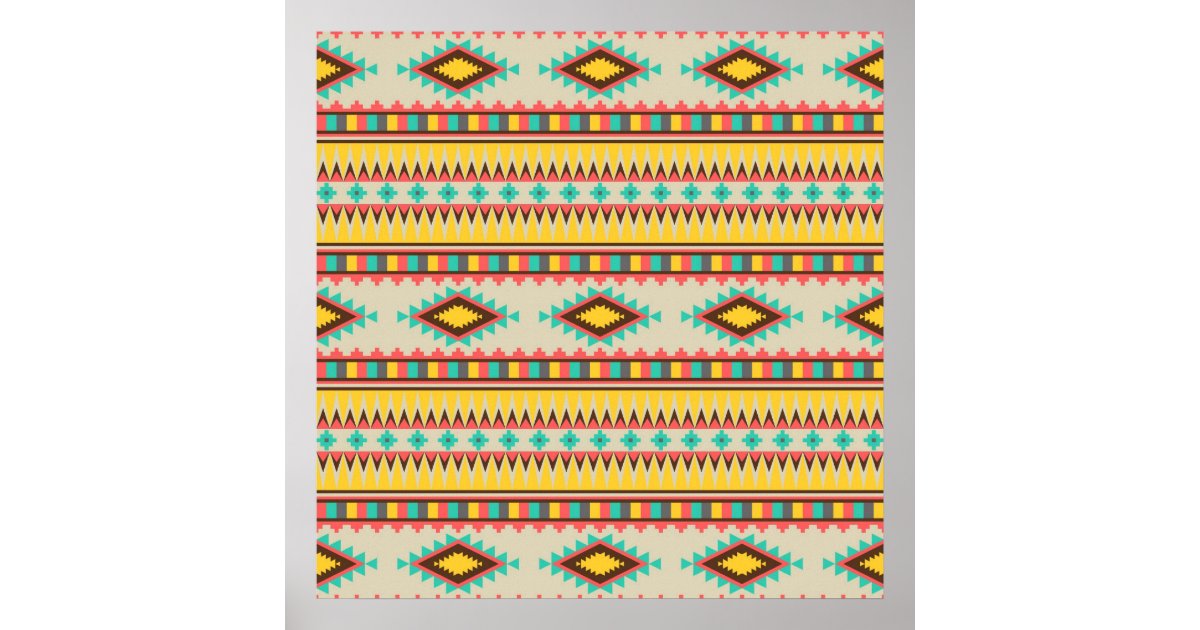 Colourful Aztec Tribal Native American Diamonds Poster | Zazzle