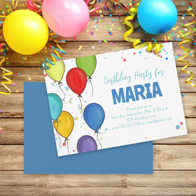 Colourful Balloons Birthday Party Custom Invitation | Zazzle