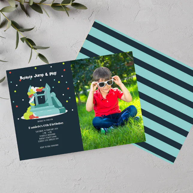 Colourful Bounce Birthday Party Photo Invitation | Zazzle