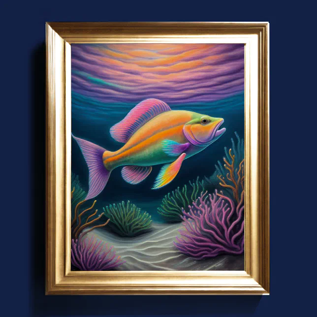 Colourful Chalk Drawing Reef Fish Pink II Poster | Zazzle