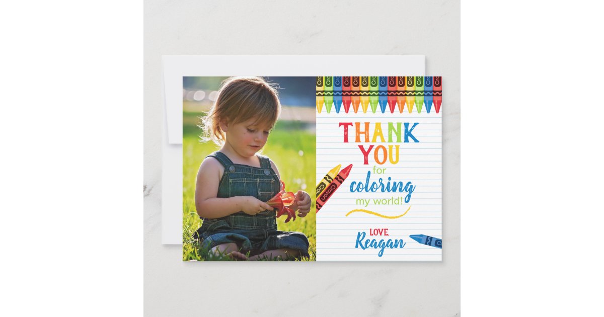 Colourful Crayons Kids Birthday Thank You Card | Zazzle