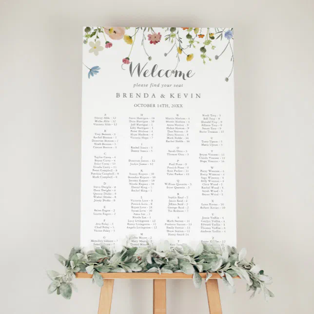 Colourful Dainty Wild Alphabetical Seating Chart | Zazzle