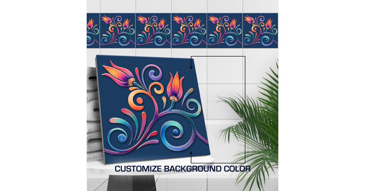 Colourful Floral Swirl Seamless Border Ceramic Tile | Zazzle