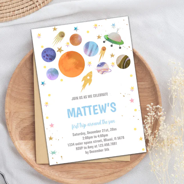 Colourful Outer Space Theme for Kids Invitation | Zazzle