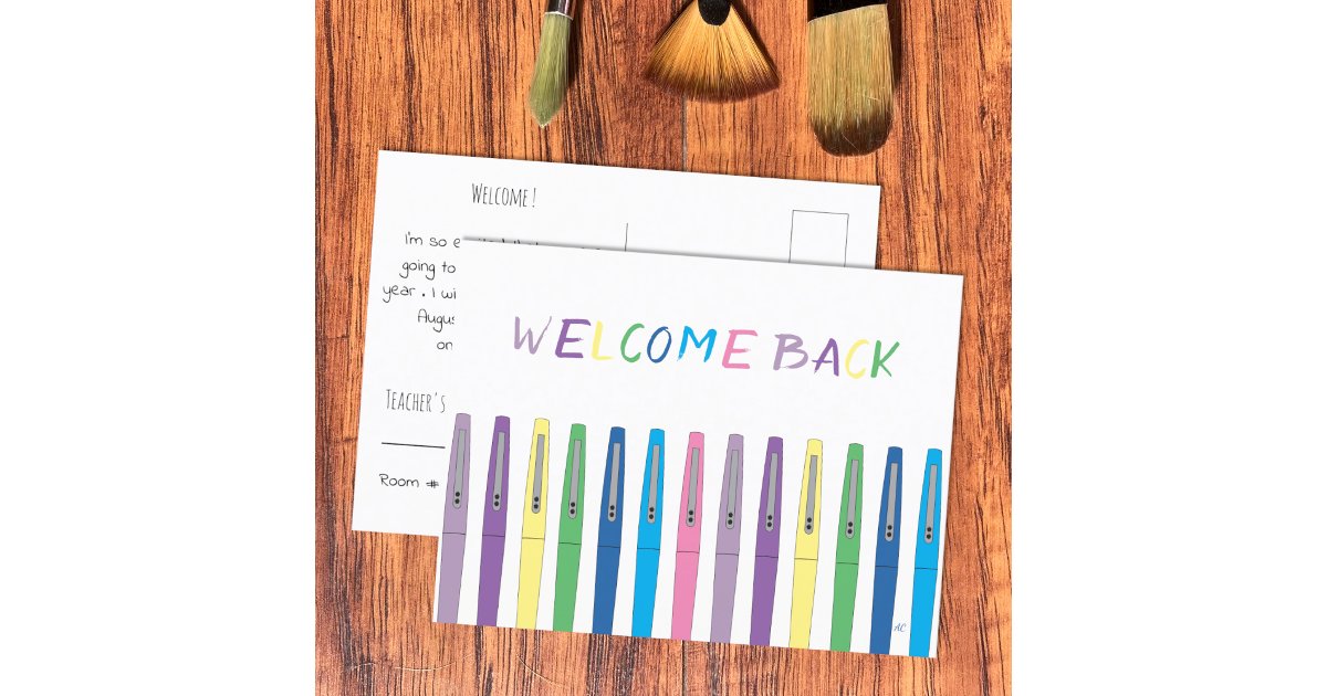 Colourful Pens Welcome Back to School Postcard | Zazzle