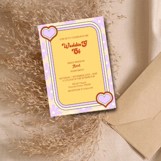 colourful retro vintage 70s wedding invitation | Zazzle