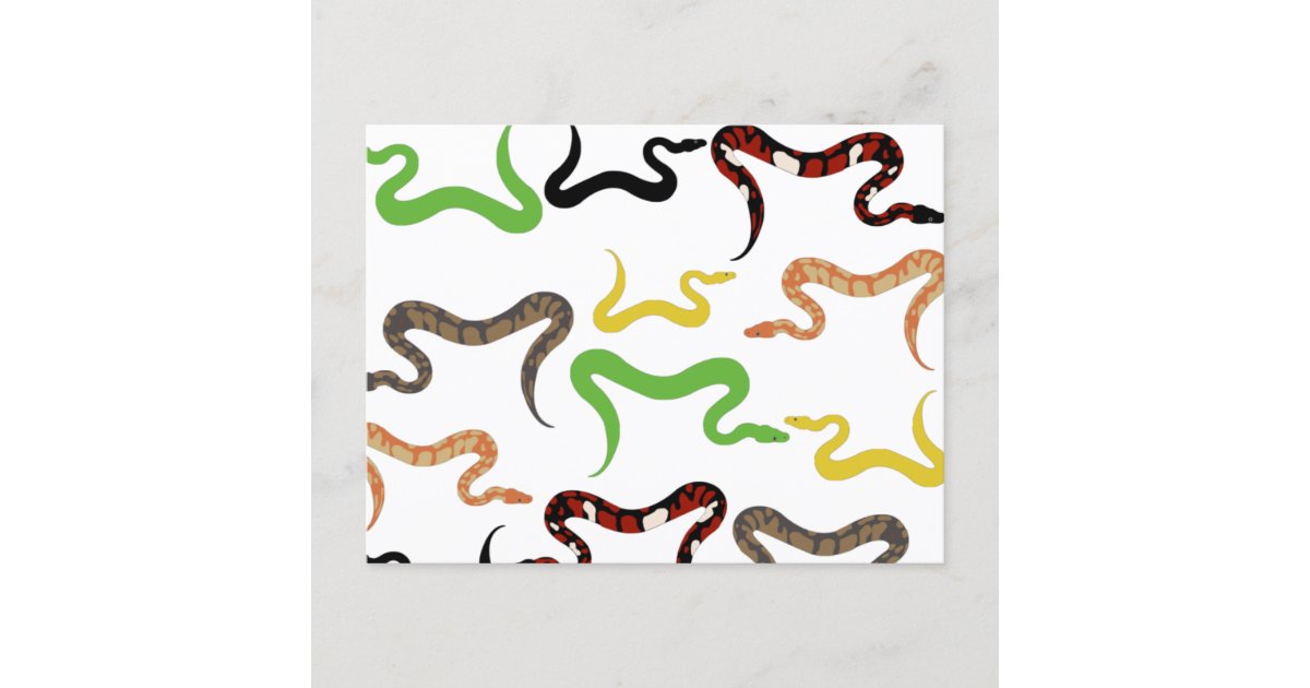Colourful Snakes Python Reptile Pattern Holiday Postcard | Zazzle