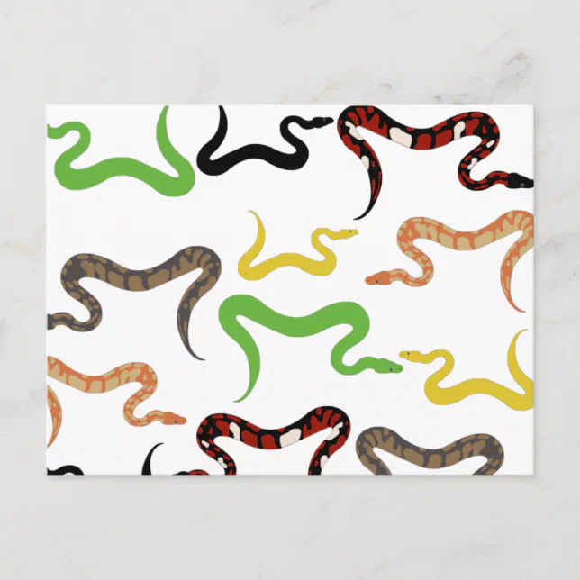Colourful Snakes Python Reptile Pattern Holiday Postcard | Zazzle