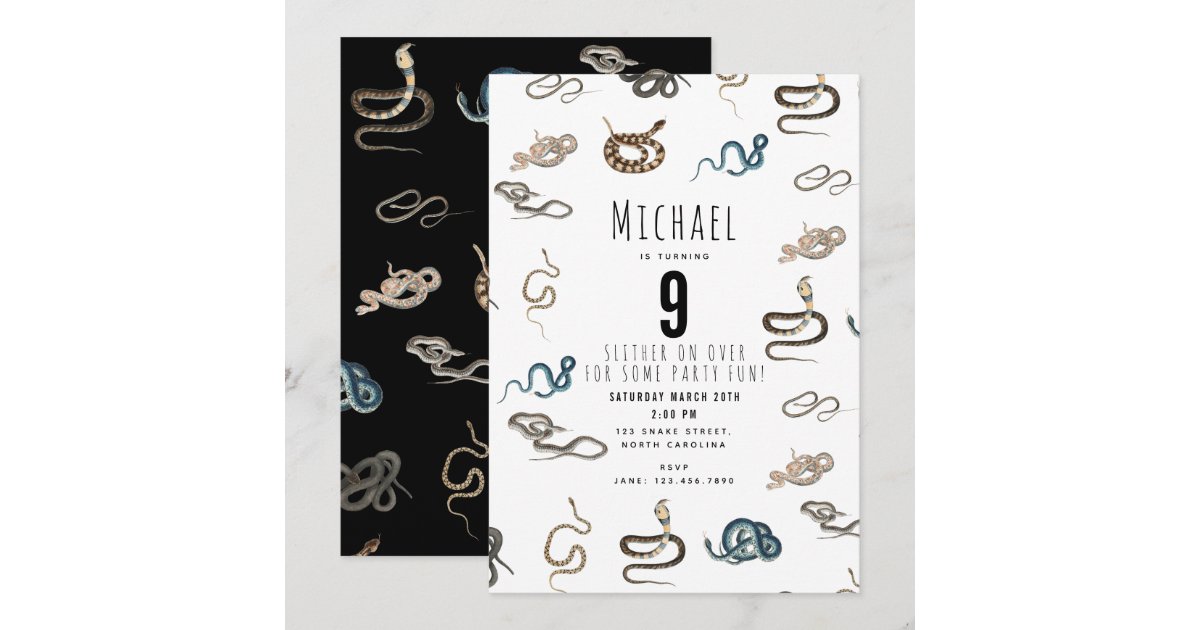 Colourful Snakes Reptile Animal Birthday Party Inv Invitation | Zazzle