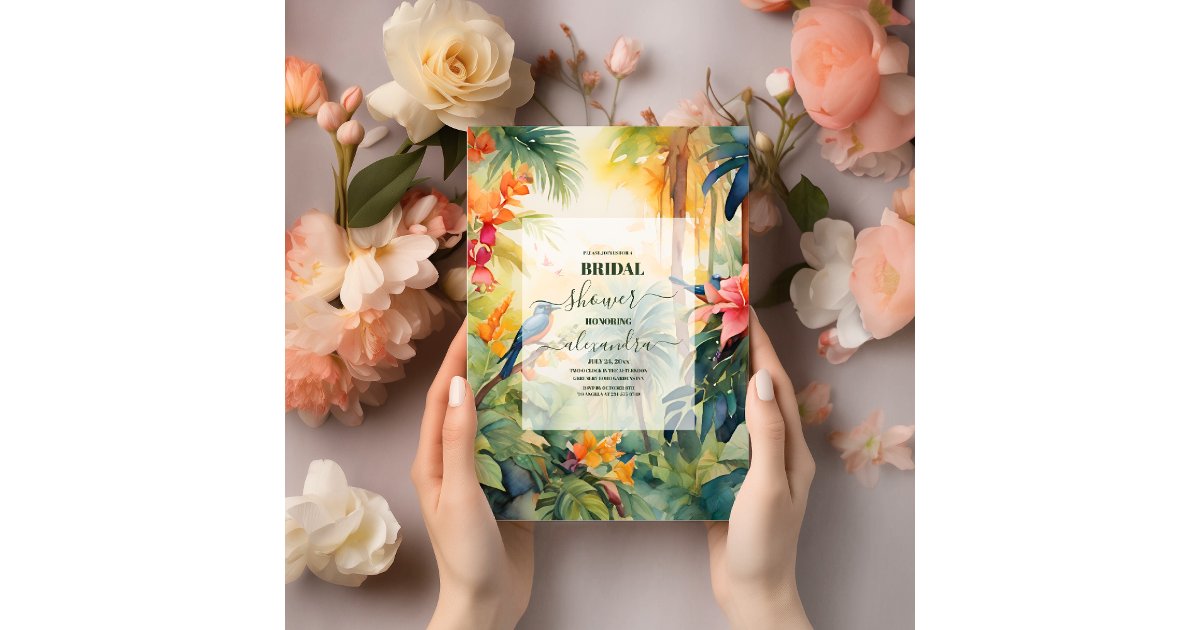 Colourful Tropical Floral | Peach Bridal Shower Invitation | Zazzle