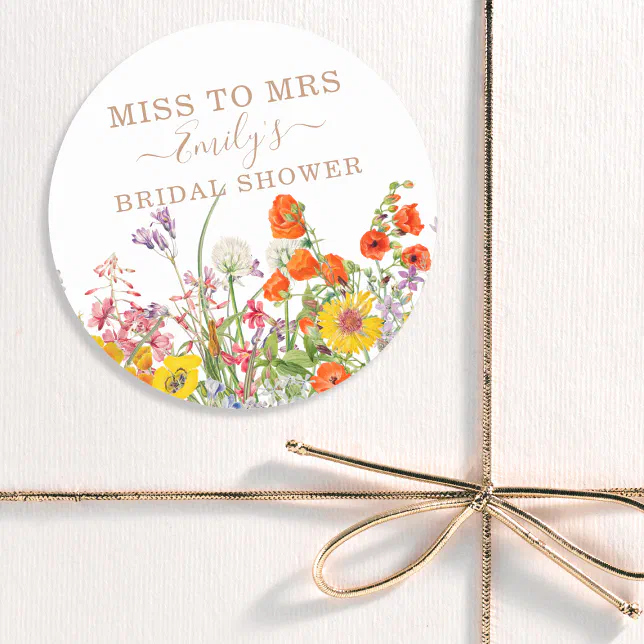 Colourful Wild Flowers Country Floral Miss To Mrs Classic Round Sticker ...