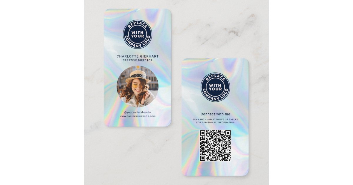 Company Logo QR Code Employee Photo Holographic Business Card | Zazzle