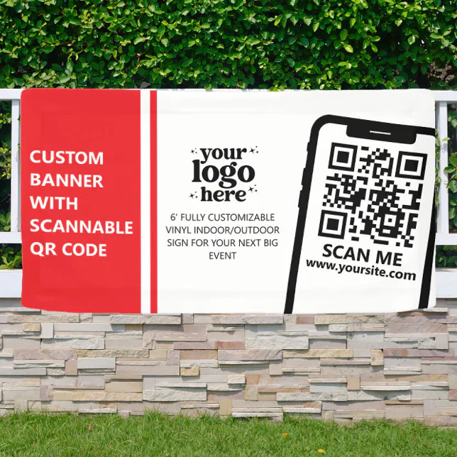Company Logo QR Code Vinyl Red Indoor Outdoor Banner | Zazzle