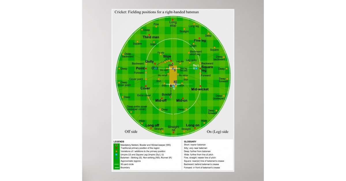 Complete Diagram of Cricket Fielding Positions Poster | Zazzle