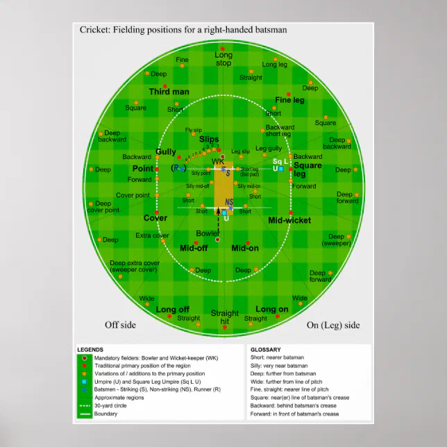 Complete Diagram of Cricket Fielding Positions Poster | Zazzle