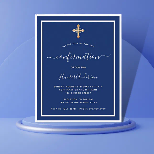 Confirmation navy blue boy invitation | Zazzle