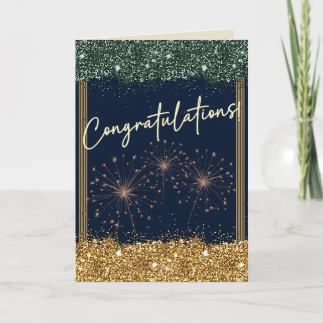 Congratulations Graduation Green & Gold Sparkle Card | Zazzle