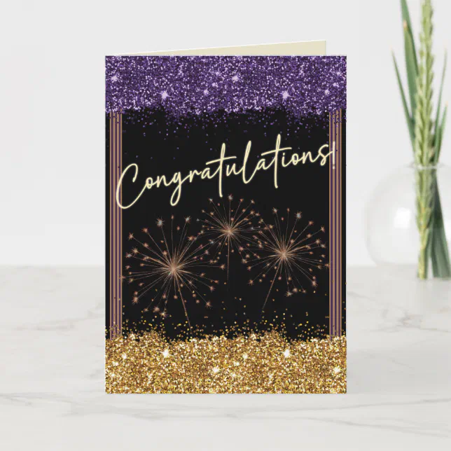 Congratulations Graduation Purple & Gold Sparkle Card | Zazzle