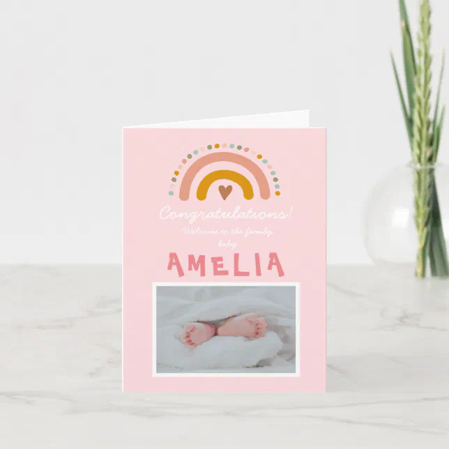 Congratulations New Baby Girl Photo Rainbow Card | Zazzle