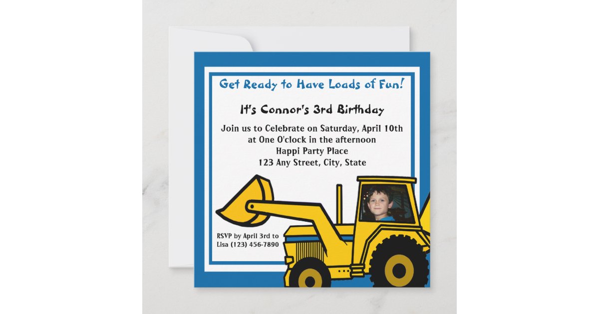 Construction Fun/ Backhoe Invitation | Zazzle
