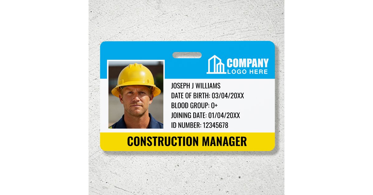 Construction Site ID Logo Barcode Blue Template Badge | Zazzle