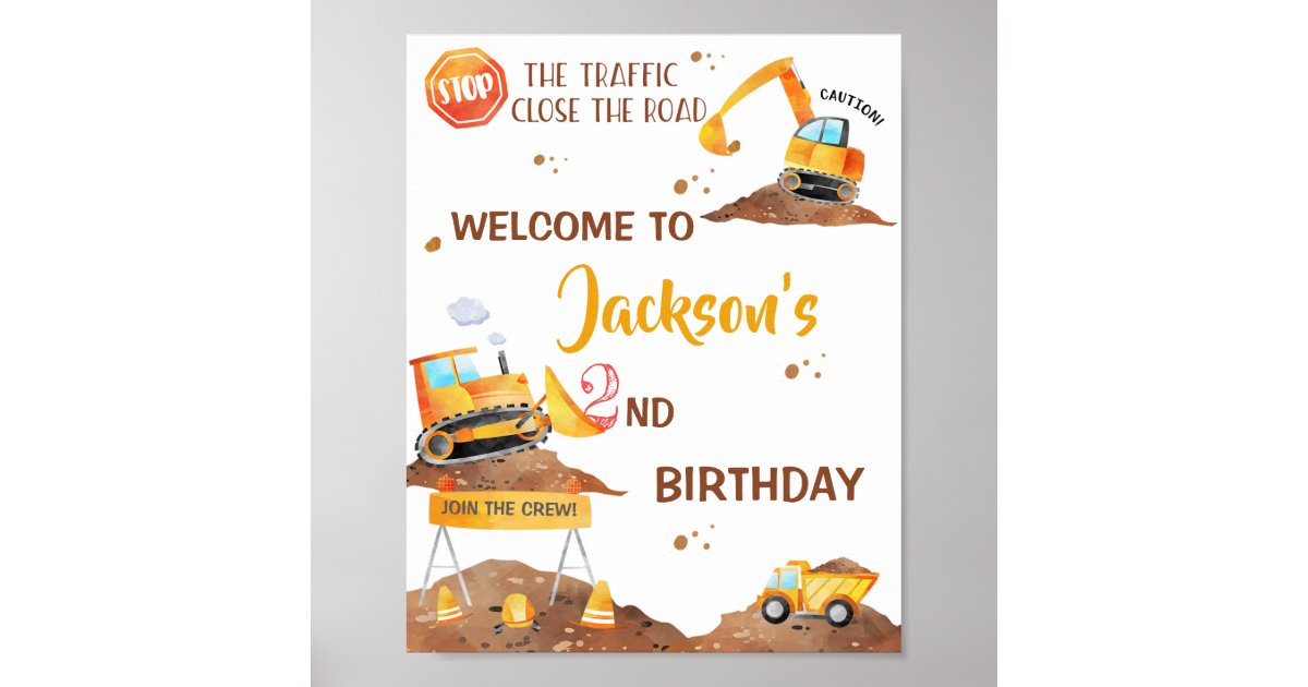 Construction welcome party sign Boy party poster | Zazzle