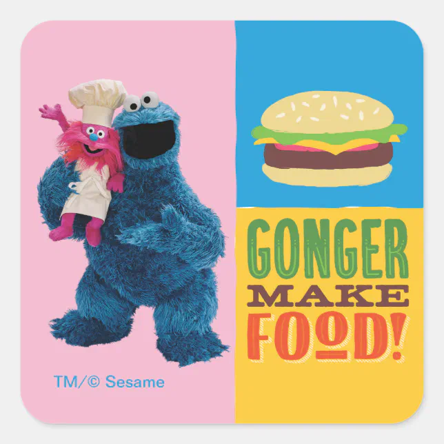 Cookie Monster's Foodie Truck | Gonger Make Food Square Sticker | Zazzle