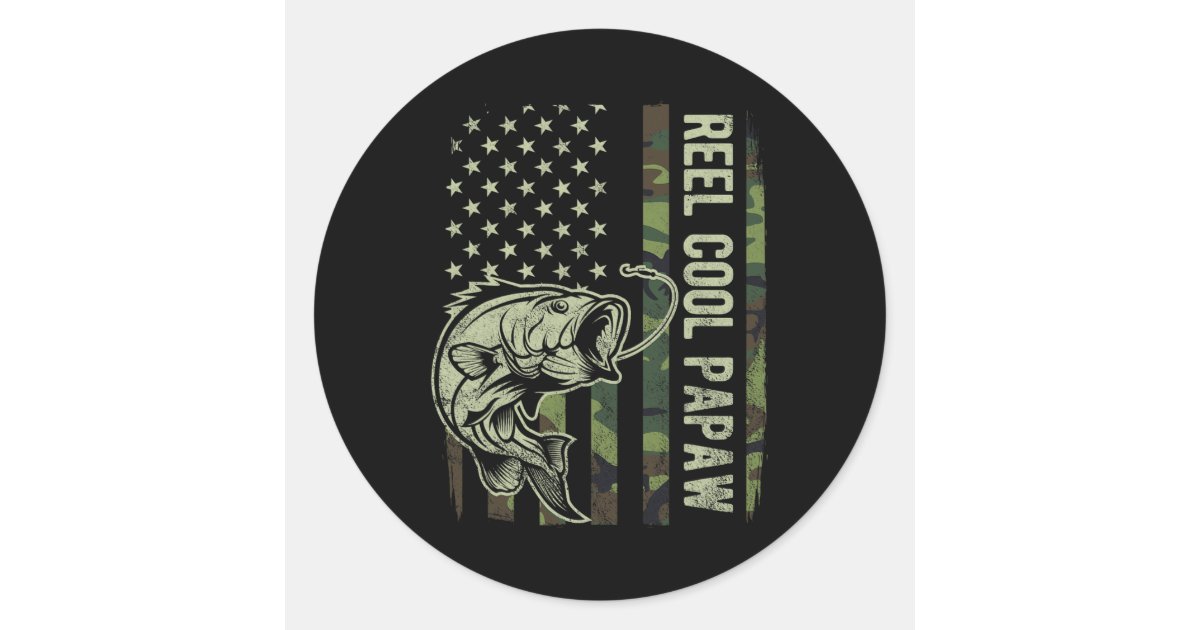 Cool Papaw Camouflage American Flag Fathers Day Classic Round Sticker ...