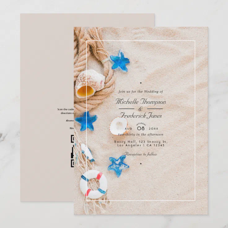 Cool Summer Beach QR Code RSVP Wedding Invitation | Zazzle
