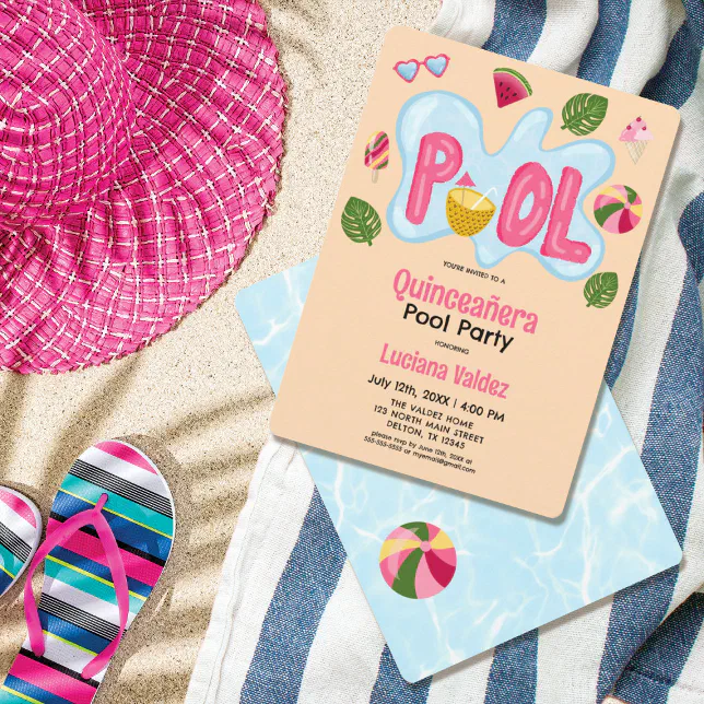 Cool Tropical Summer Pool Party Quinceañera Invitation | Zazzle