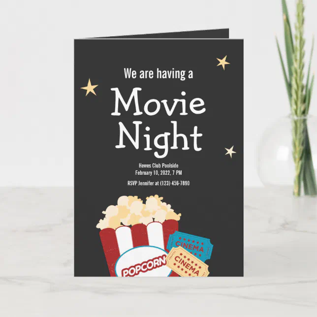 Cool Vintage Movie night Popcorn invitation | Zazzle