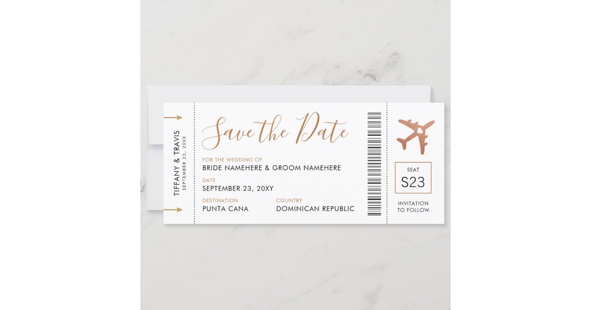 Copper Aeroplane Ticket Save the Date Announcement | Zazzle