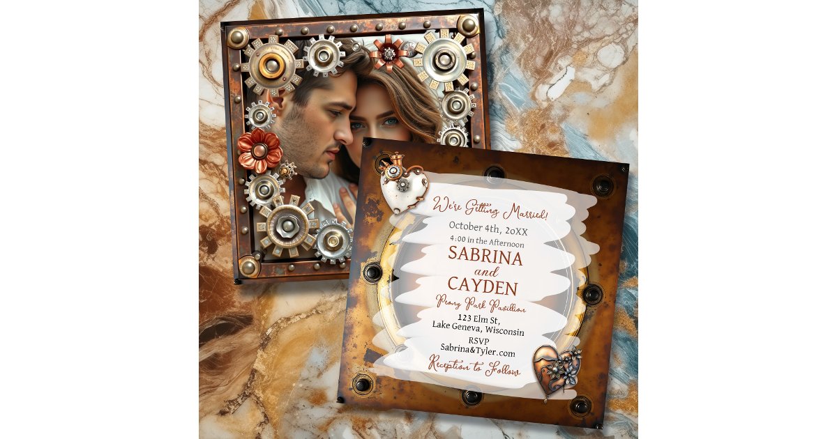 Copper and Silver Steampunk Wedding Invitation | Zazzle