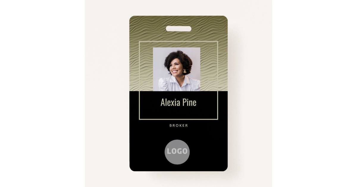 Corporate Classy Gold Employee ID Logo Name Photo ID Badge | Zazzle