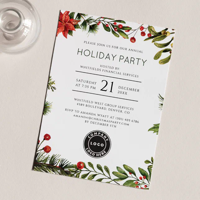 Corporate Logo Christmas Holiday Office Party Invitation | Zazzle