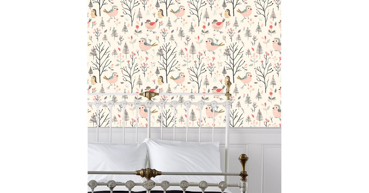 Cottagecore Pink Bird Wallpaper | Zazzle