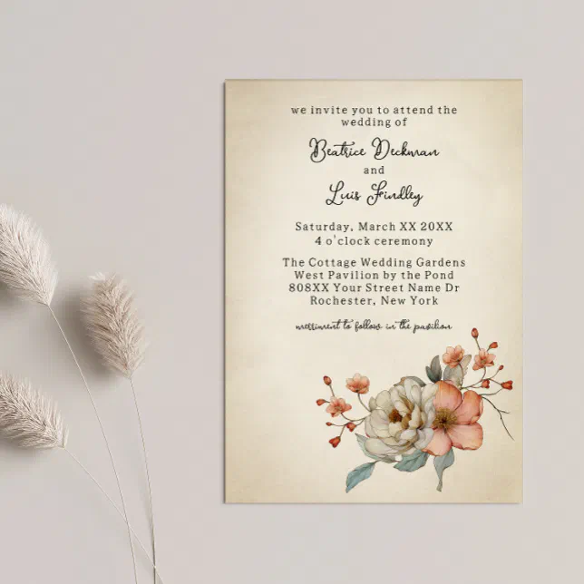 Cottagecore Wildflowers on Faded Parchment Wedding Invitation | Zazzle