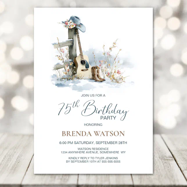 Country and Western Winter 75th Birthday Party Invitation | Zazzle