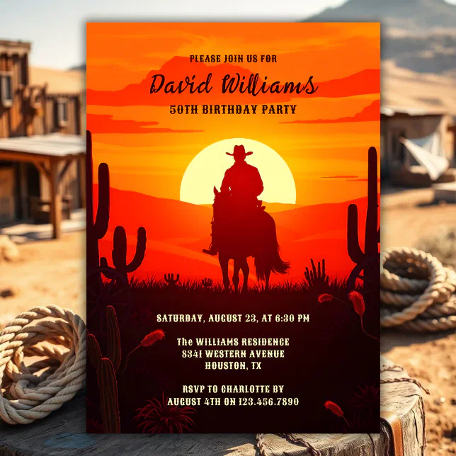 Country Theme Western Cowboy 50th Birthday Party Invitation | Zazzle