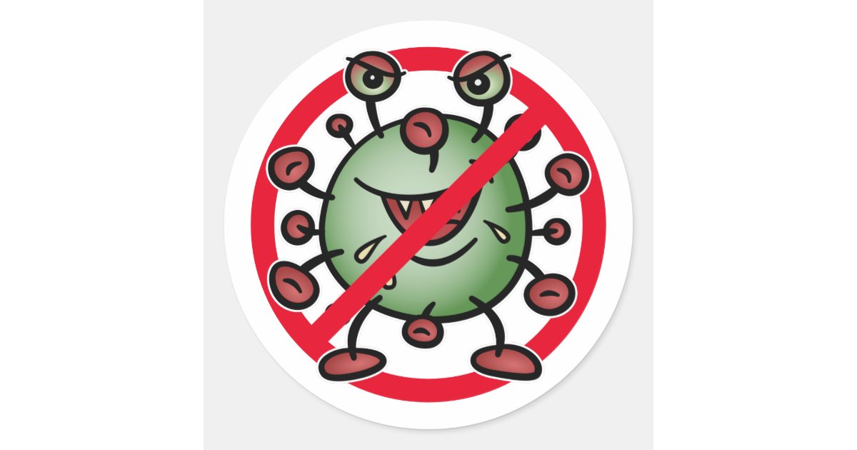 Covid-19 Corona Virus Funny Cartoon Stop Sign Classic Round Sticker ...