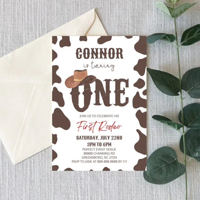 Cowboy Hat ONE First Rodeo 1st Birthday Party Invitation | Zazzle