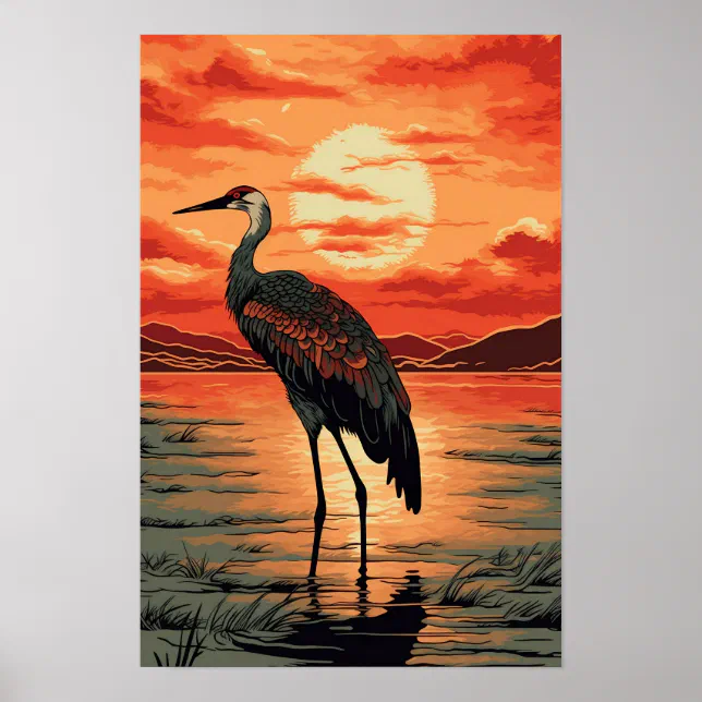 Crane Wall Poster, Art Illustration Poster | Zazzle