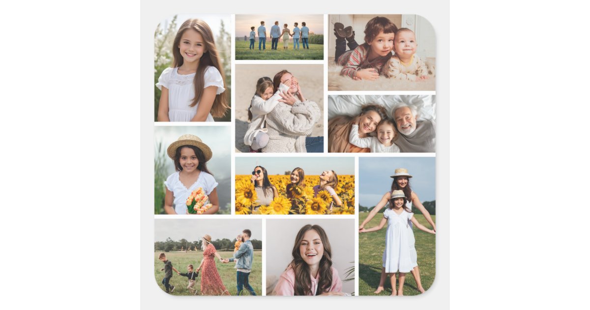Create Your Own 10 Photo Collage Square Sticker | Zazzle