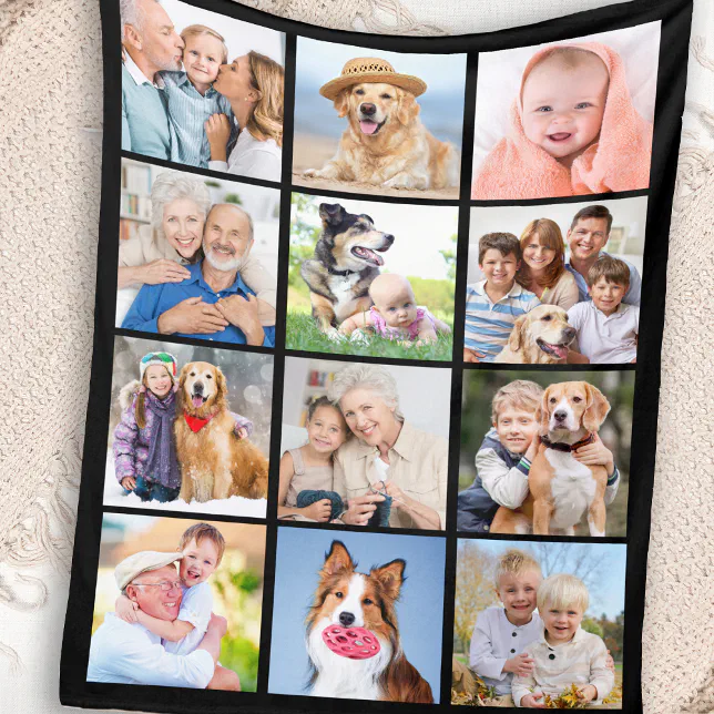 Create Your Own 12 Custom Simple Photo Collage Fleece Blanket | Zazzle