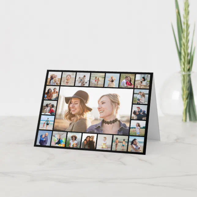 Create Your Own 21 Photo Collage Editable Colour Note Card | Zazzle