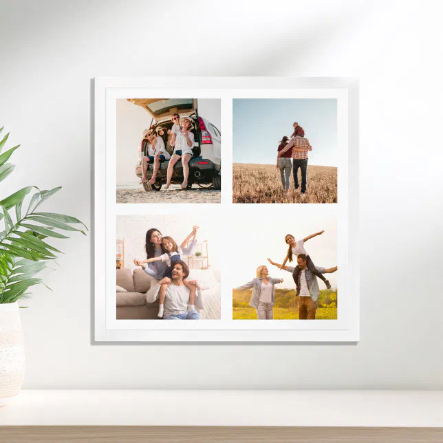 Create Your Own 4 Photo Collage Square Poster | Zazzle