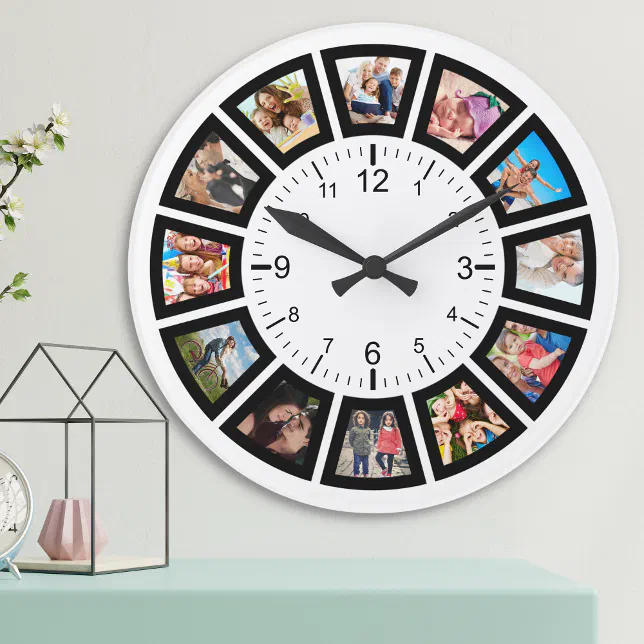 Create Your Own Custom 12 Photo Collage Family Round Clock | Zazzle